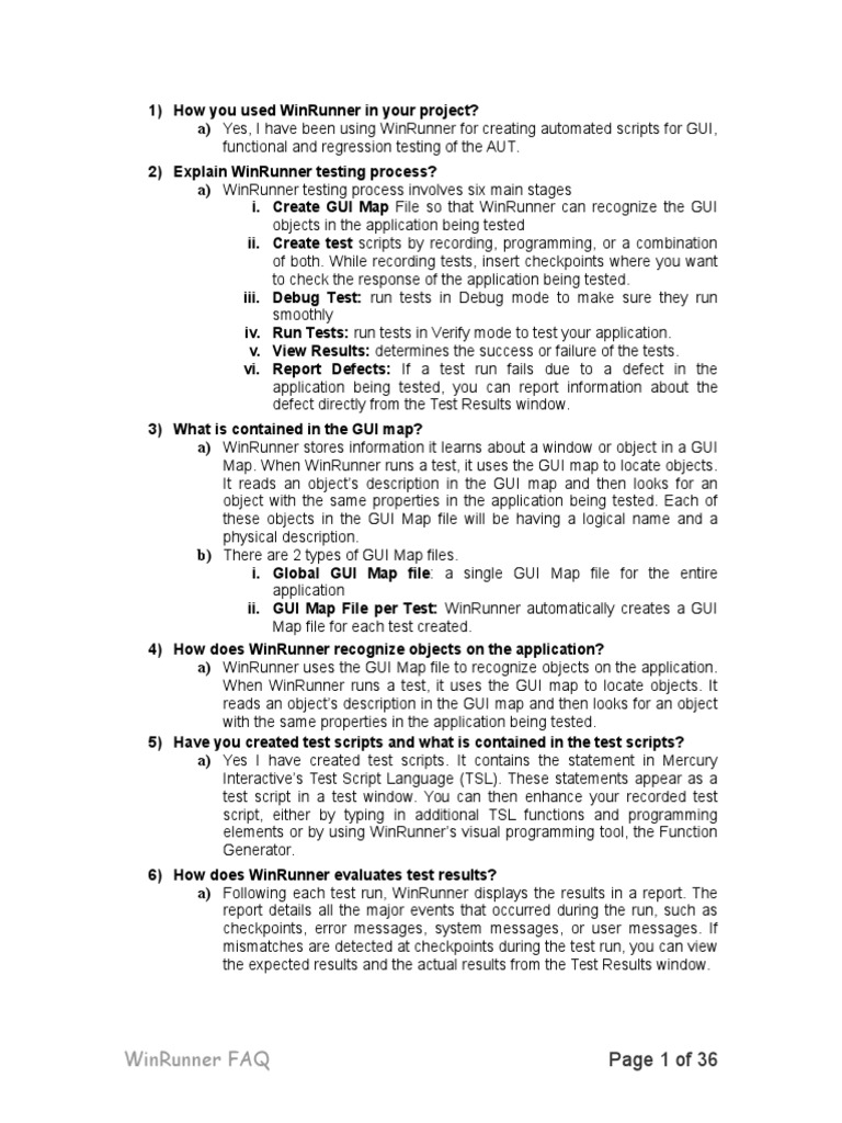WinRunner FAQ | PDF | Graphical User Interfaces | Button (Computing)