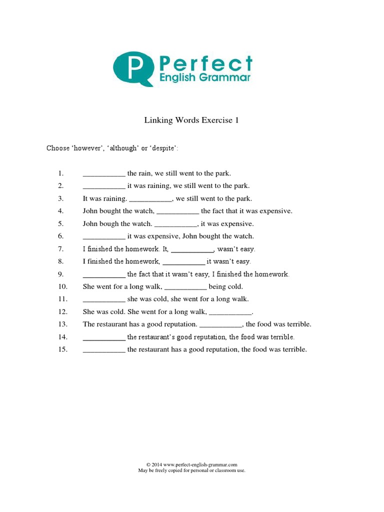 Linking Words Exercise 1 | PDF