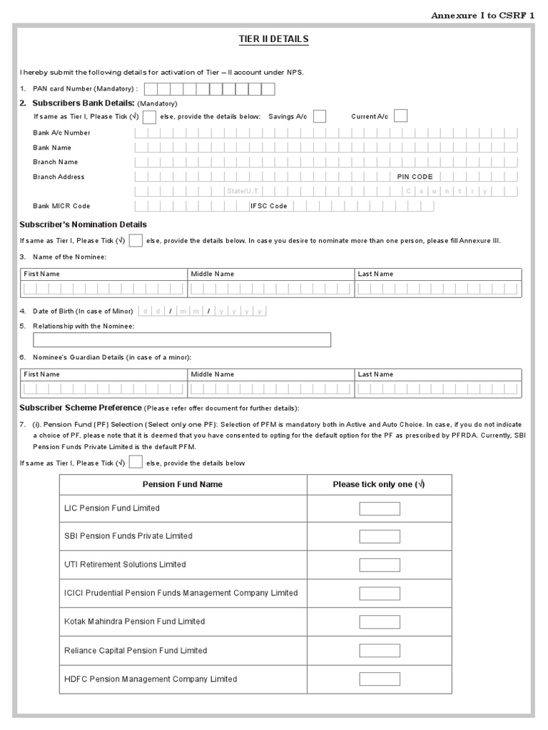 New NPS Application Form Annexure I (English) | Pension | Social ...