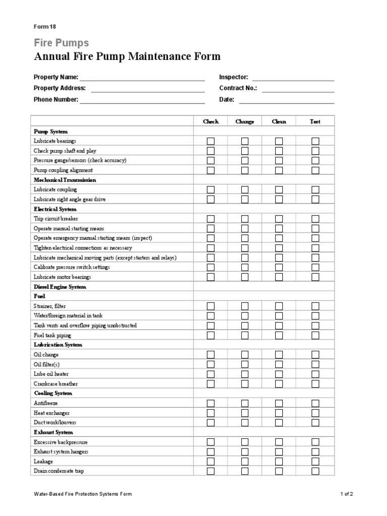 Fire Pump Maintenance Form | PDF