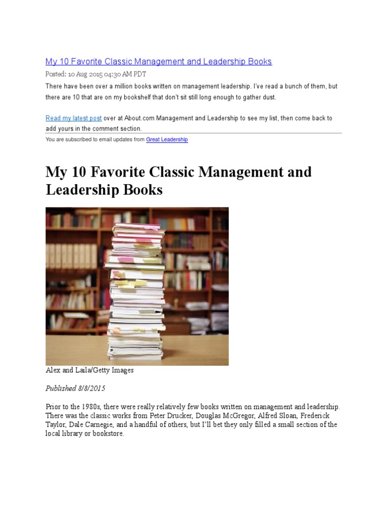My 10 Favorite Classic Management and Leadership Books | PDF ...