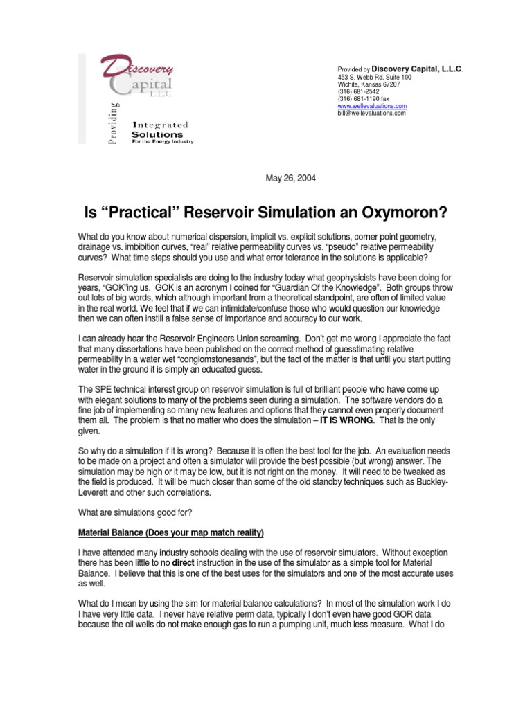 Reservoir Simulation: Practical Insights | PDF | Petroleum Reservoir ...