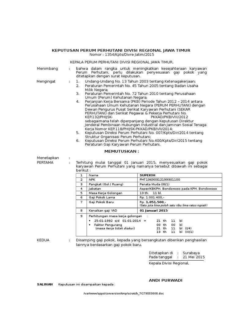 Contoh SK Inpassing 01-01-2015 | PDF