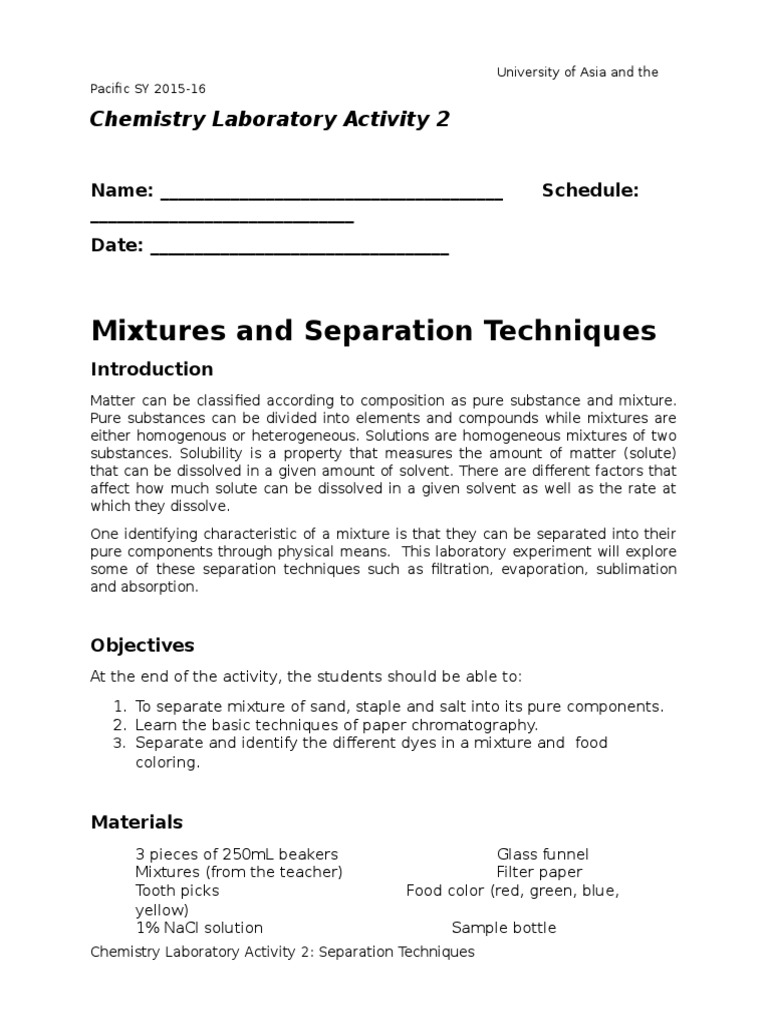 Chemistry Laboratory Activity 2 | PDF | Chromatography | Solution