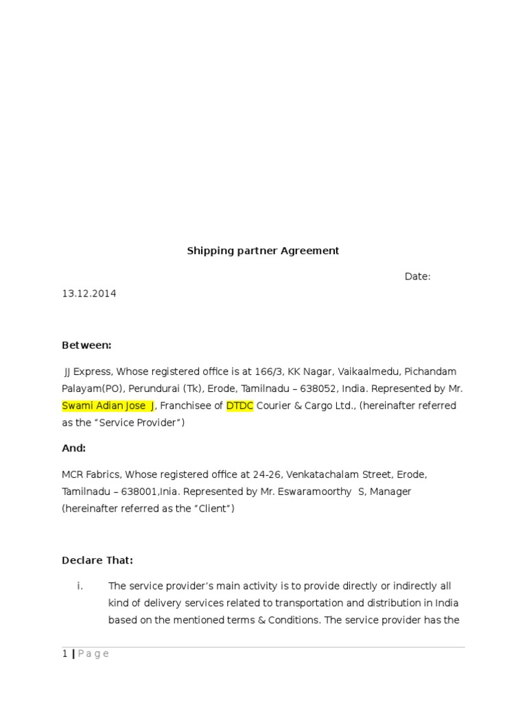 Shipping Partner Agreement | Download Free PDF | Cargo | Government