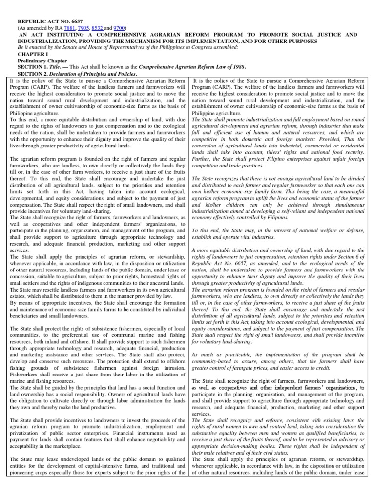 Ra 6657 | Download Free PDF | Leasehold Estate | Farms