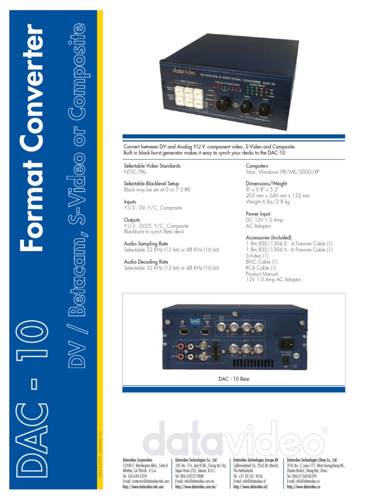 Datavideo Dac10 | PDF | Digital To Analog Converter | Video