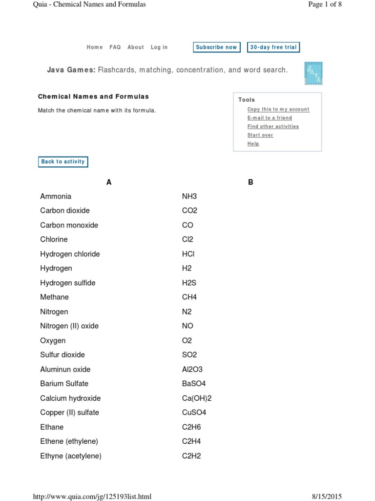 Chemical Names & Formulas List | PDF | Oxide | Hydroxide