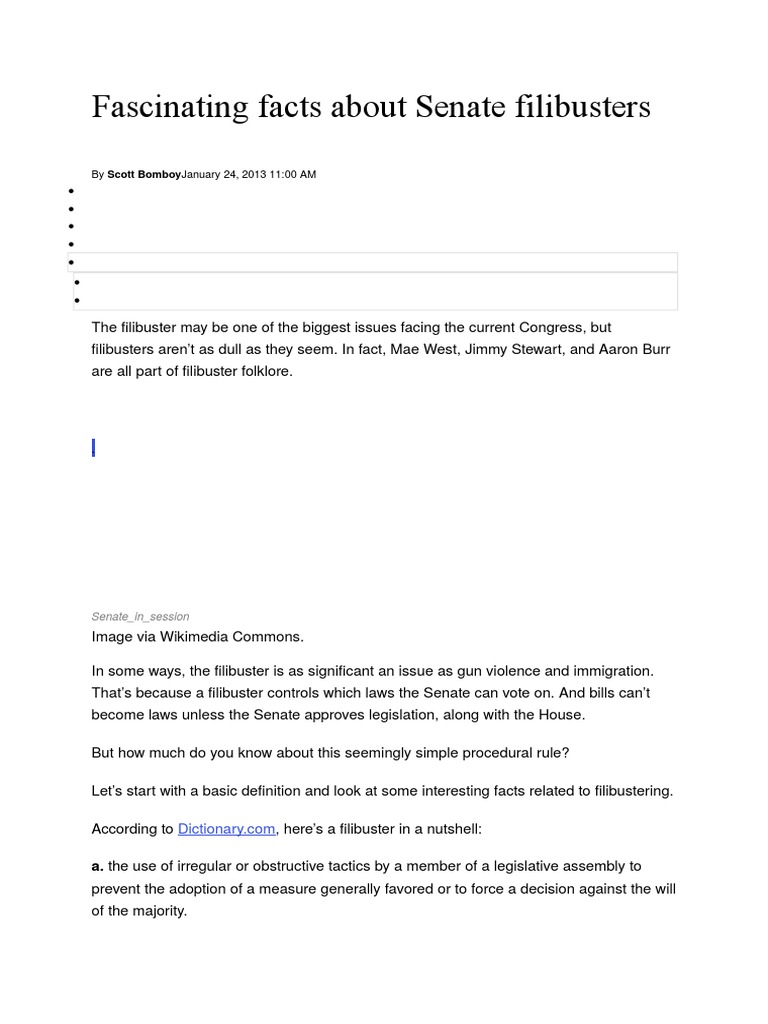 Fascinating Facts About Senate Filibusters: View Gallery | PDF | United ...