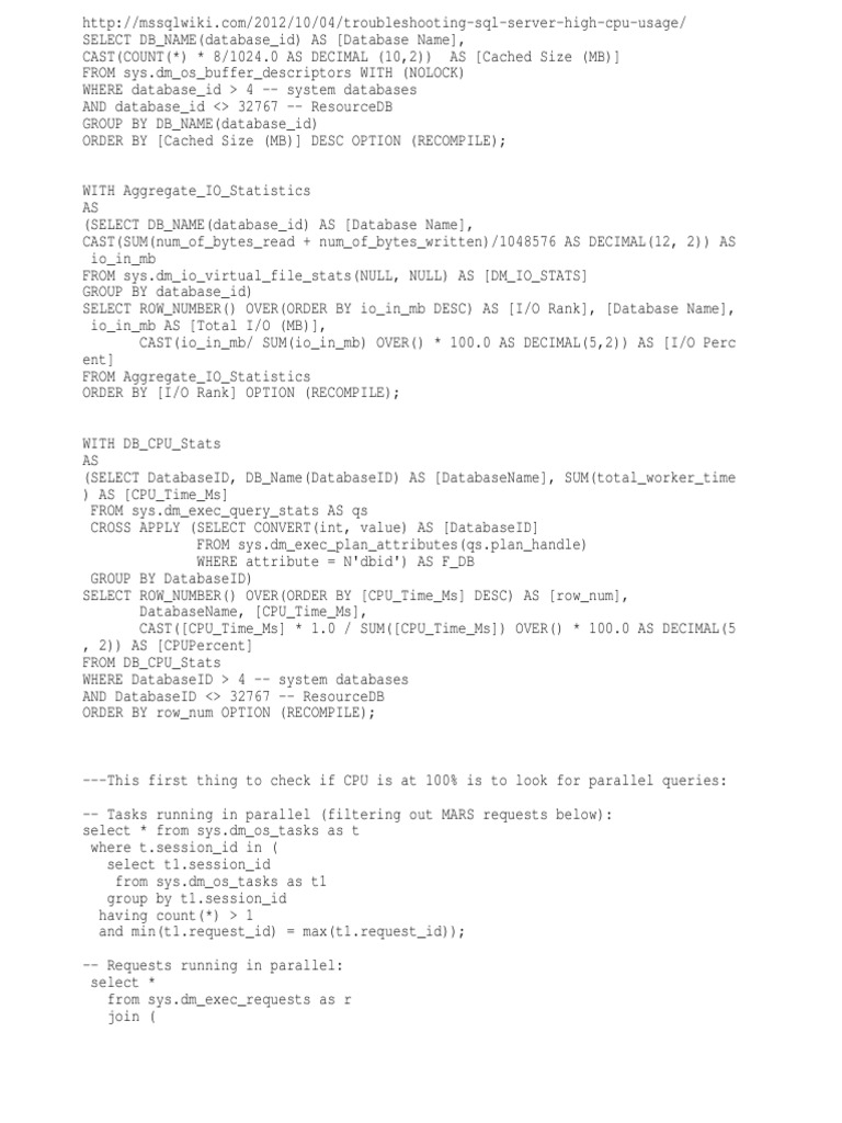 SQL SERver Optimization Queries | PDF | Microsoft Sql Server | Software