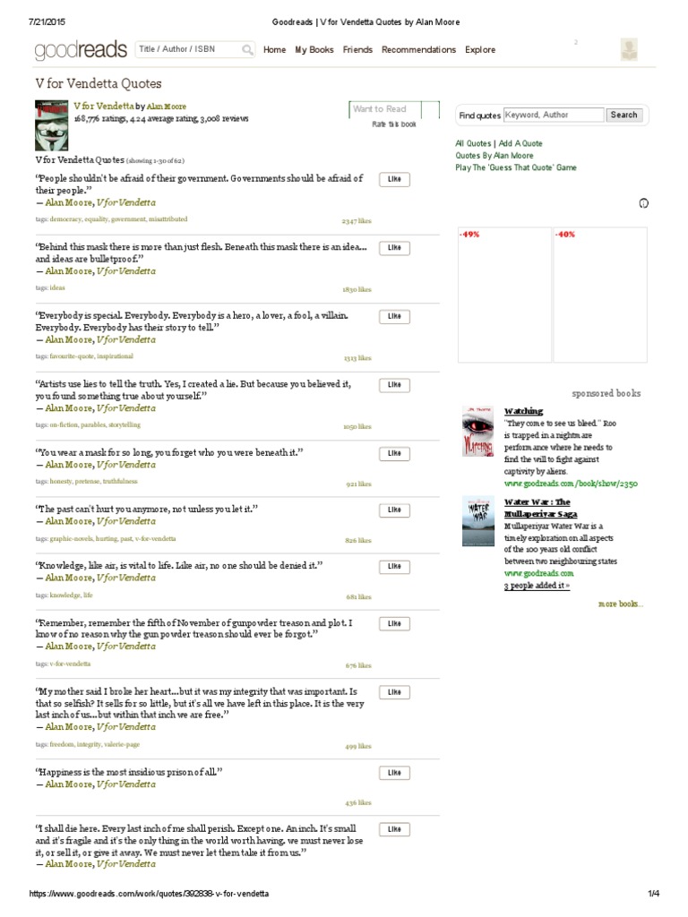 Goodreads - V For Vendetta Quotes by Alan Moore | PDF | Prison