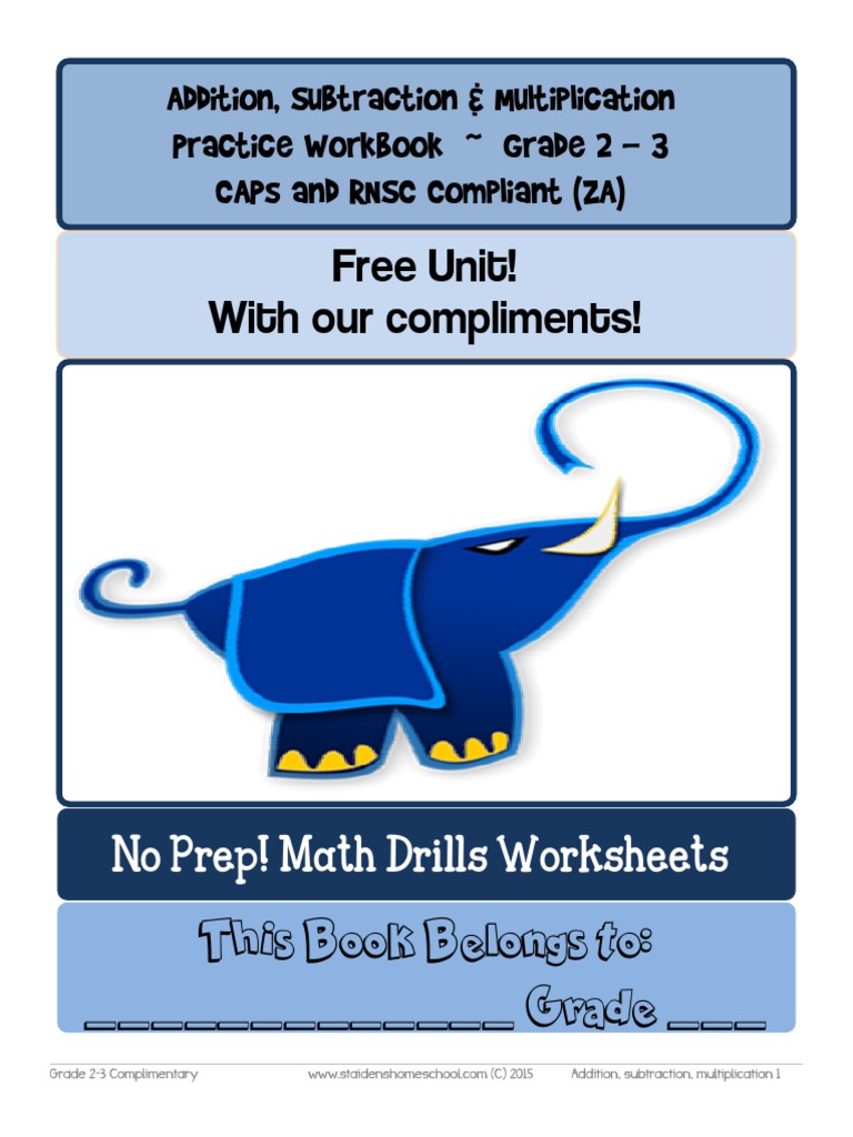 Math Drills Grades 2-3 - Basic Operations Worksheets and Workbook CAPs ...
