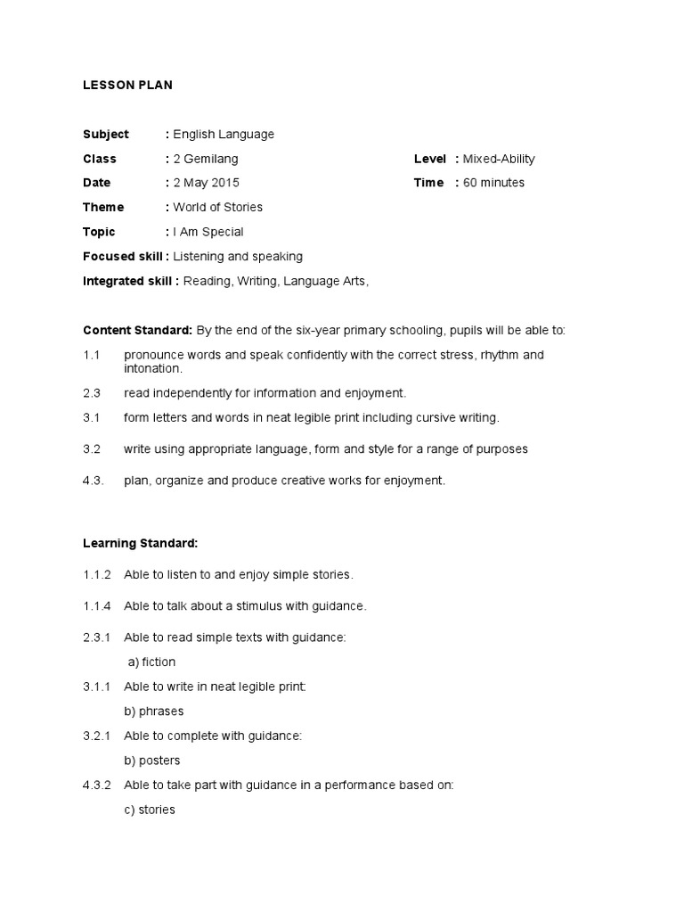 Lesson Plan Red Riding Hood | PDF | Lesson Plan | Reading (Process)