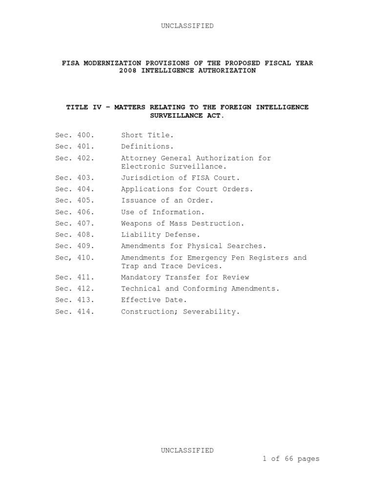 Fisa Modernization Provisions of The Proposed Fiscal Year 2008 ...