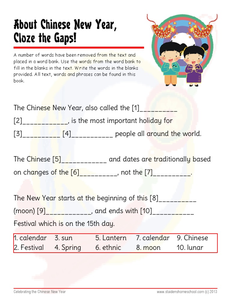 Chinese New Year Fill-in-the-Blanks Worksheet | PDF | Travel | Language ...