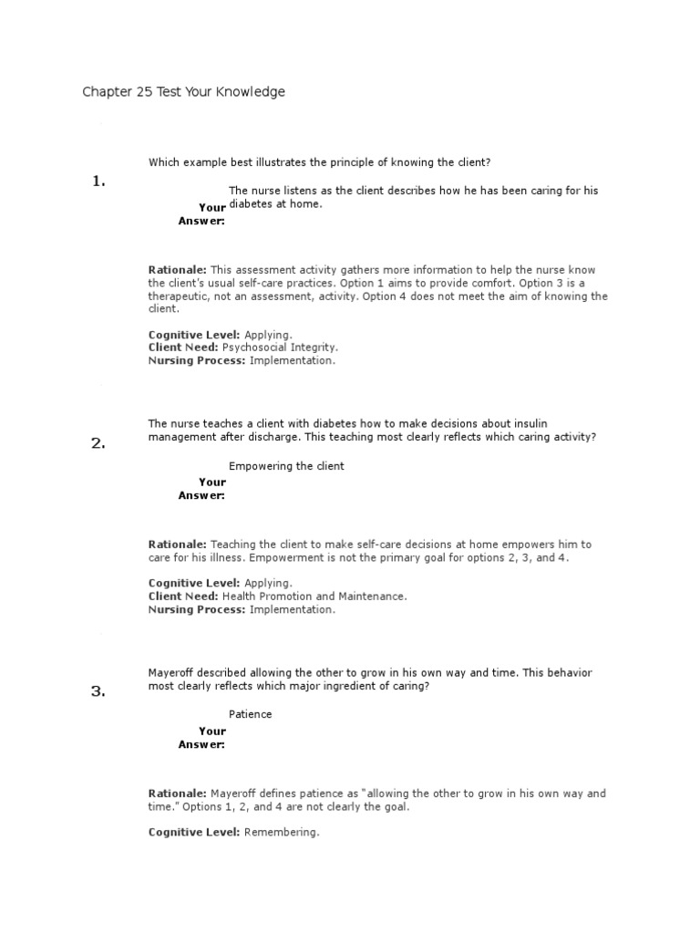 Chapter 25 Test Your Knowledge | PDF | Nursing | Meditation