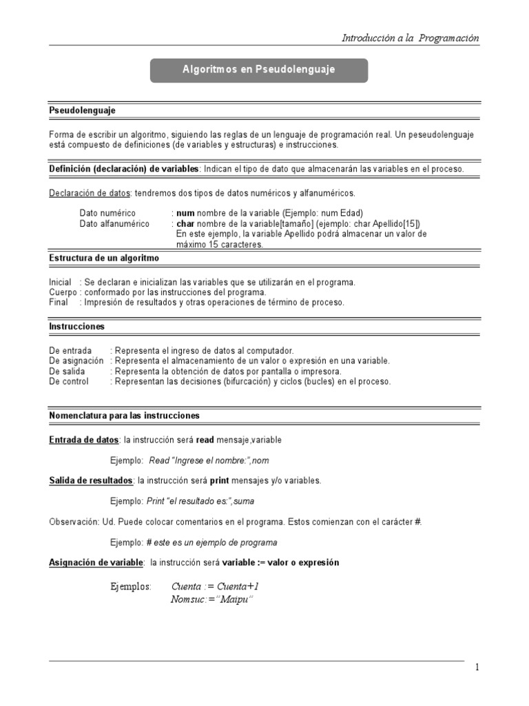 Apunte Algoritmos en Pseudolenguaje | PDF | Programa de computadora | Programación