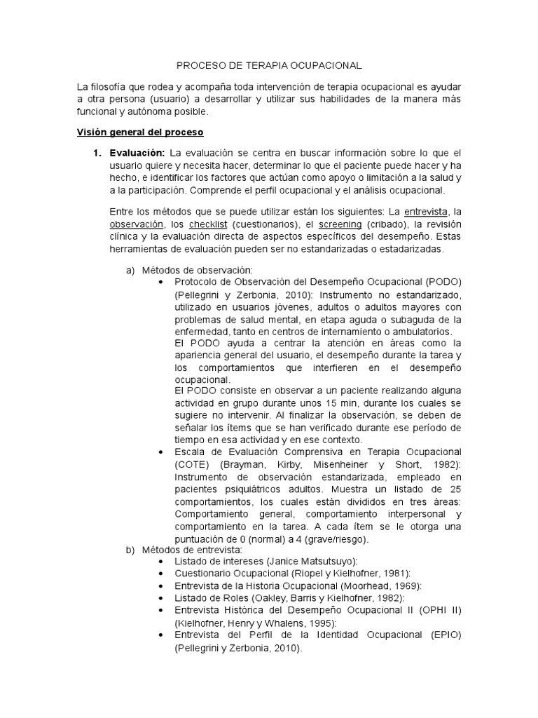 Proceso de Terapia Ocupacional | PDF | Terapia ocupacional | Salud mental