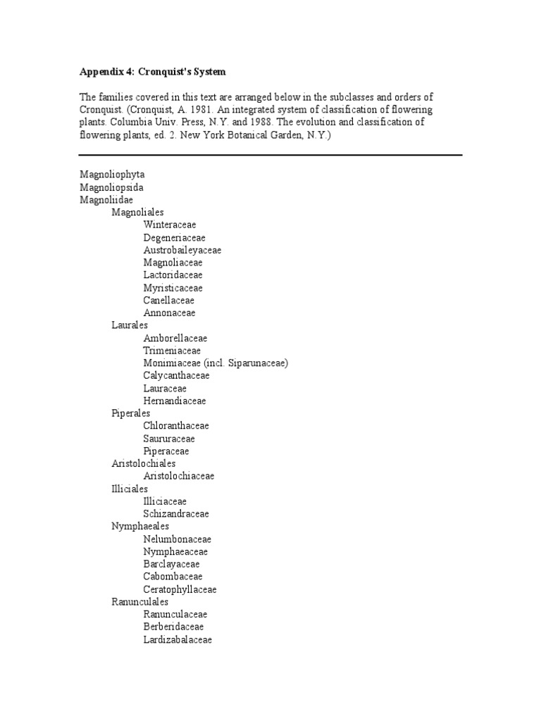 Cronquist (1981) | PDF | Plants | Family