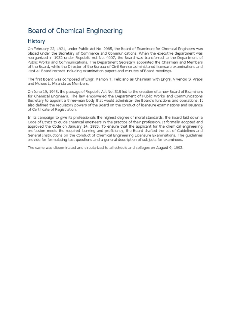 Board of Chemical Engineering | PDF | Licensure | Engineer