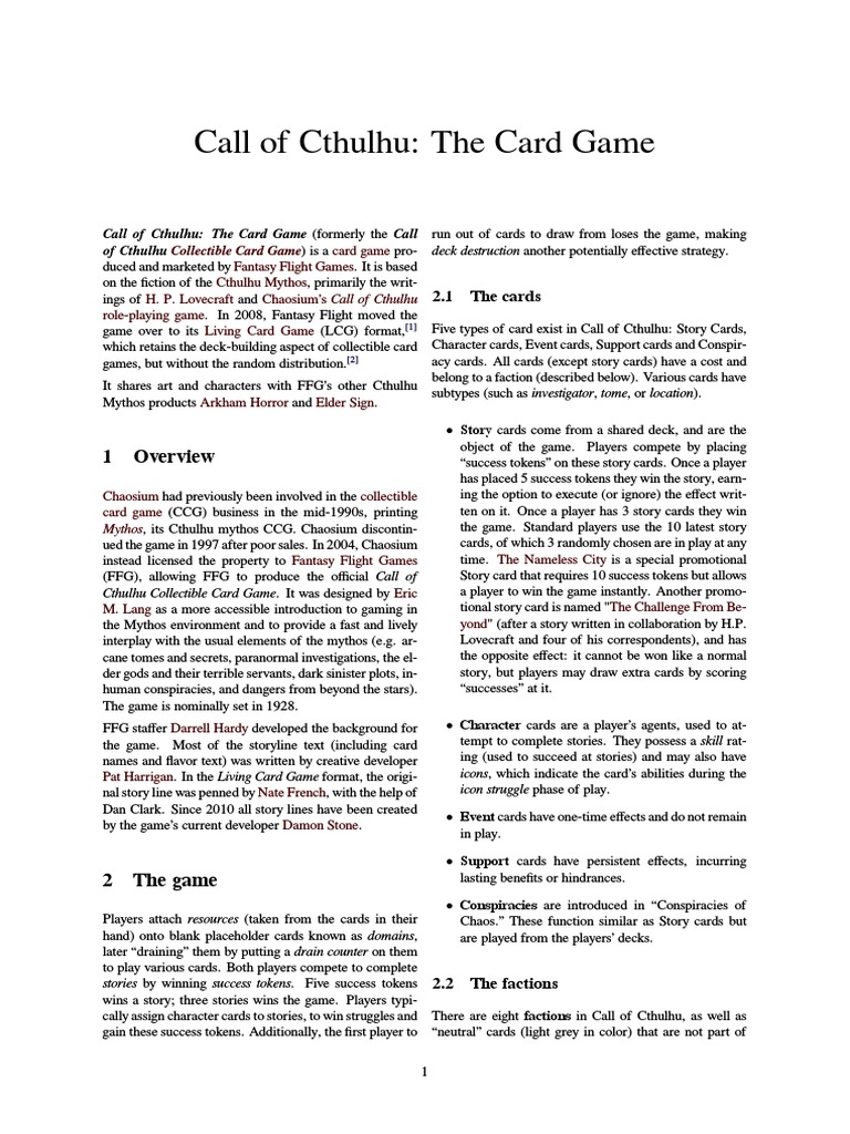 Call of Cthulhu Card Game Guide | PDF | Tabletop Games | H. P. Lovecraft