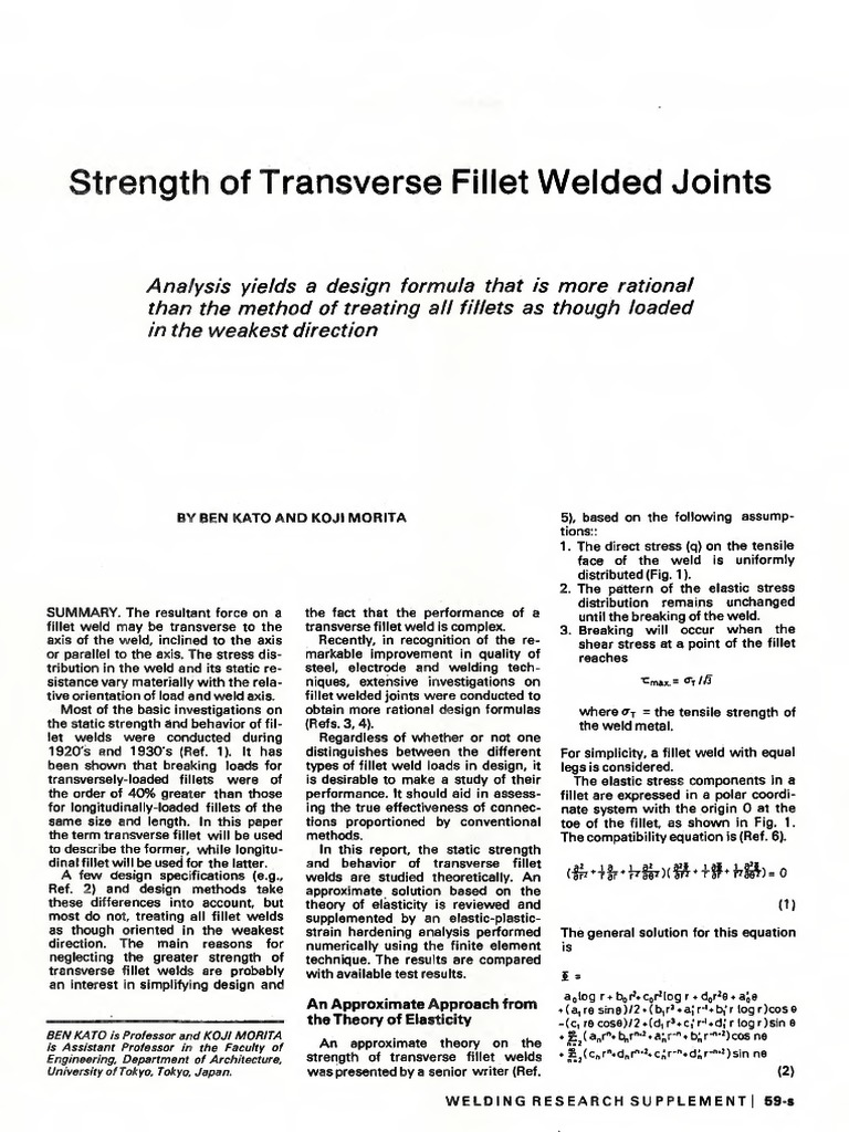 Strength of Transverse Fillet Welded Joints | PDF | Strength Of ...