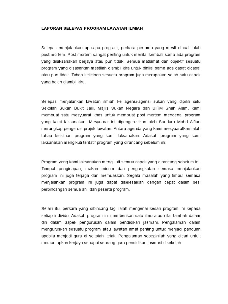 Laporan Selepas Program Lawatan Ilmiah | PDF | Bisnis | Pengembangan Diri