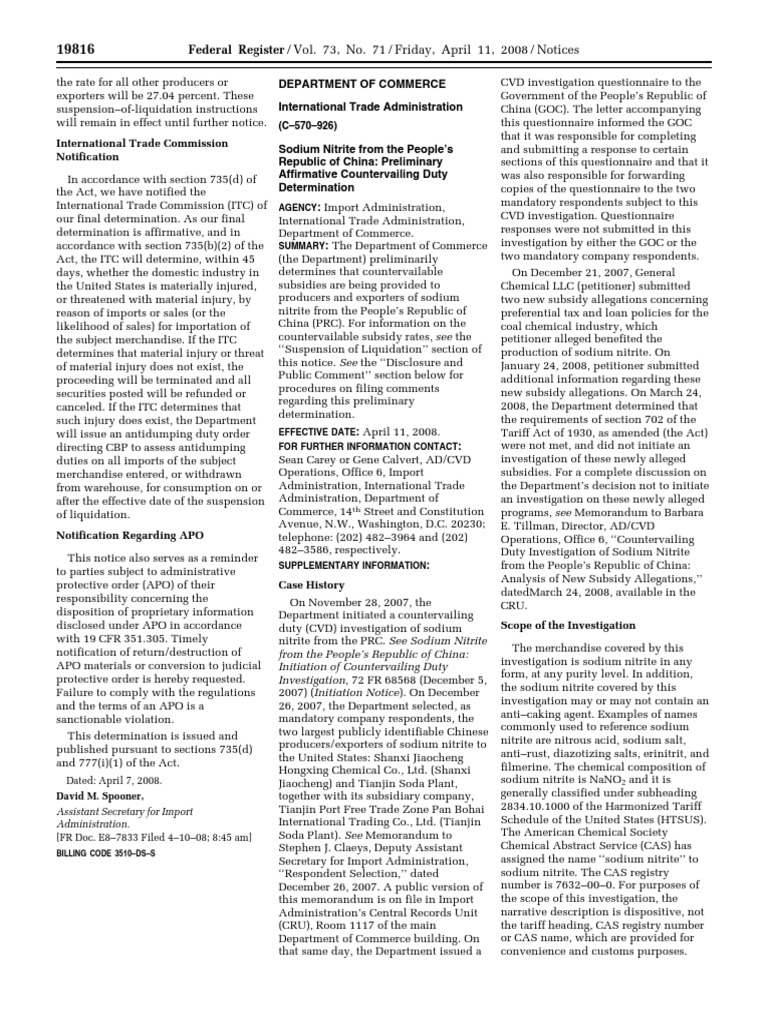 Sodium Nitrite CVD Determination 2008 | PDF | Dumping (Pricing Policy ...