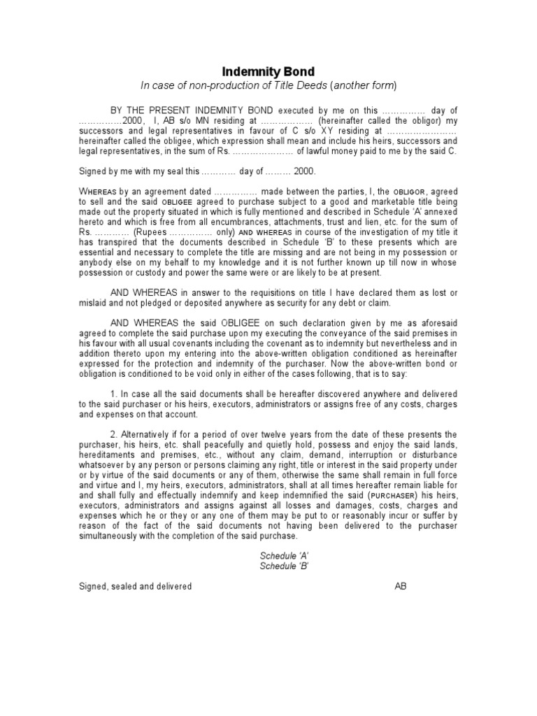 Indemnity Bond | PDF | Indemnity | Civil Law (Common Law)