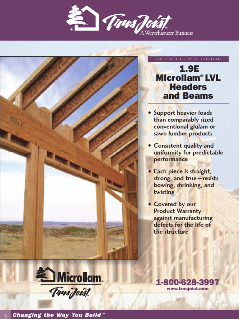 1.9E Microllam LVL Headers and Beams: Specifier'S Guide | PDF | Beam ...