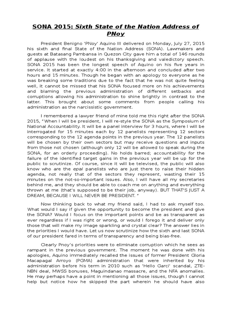Sona 2015 | PDF | Benigno Aquino Iii | Philippines