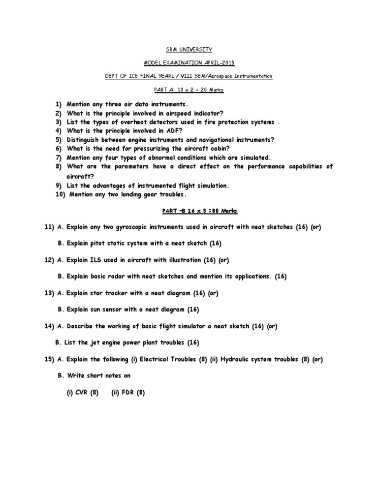 Aerospace Instrumentation Exam Questions | PDF | Teaching Methods ...