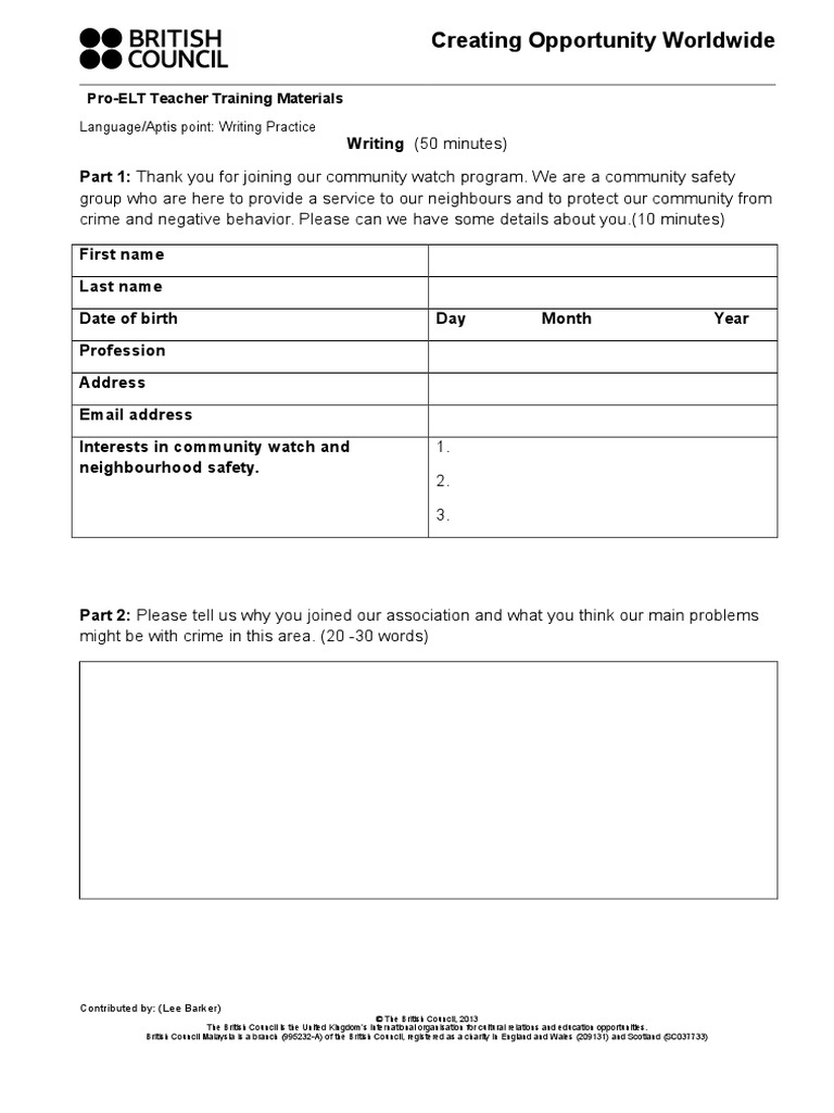 Aptis Writing Practice Comm | PDF | United Kingdom | Charitable ...