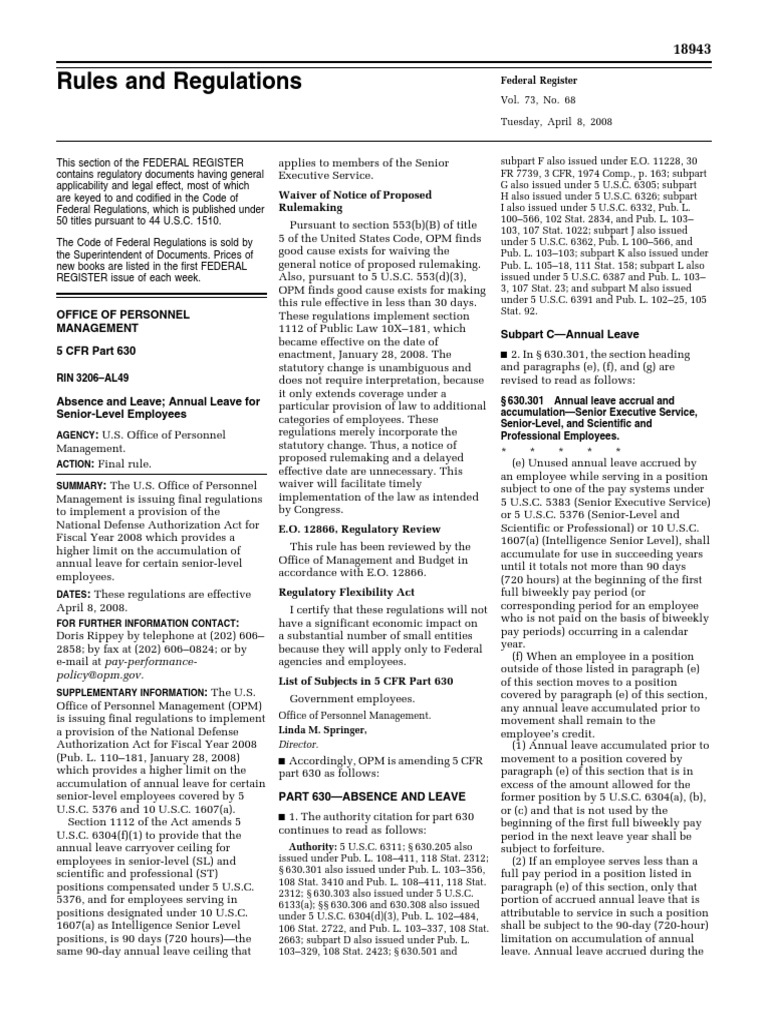 Rule: Absence and Leave Annual Leave For Senior-Level Employees | PDF ...