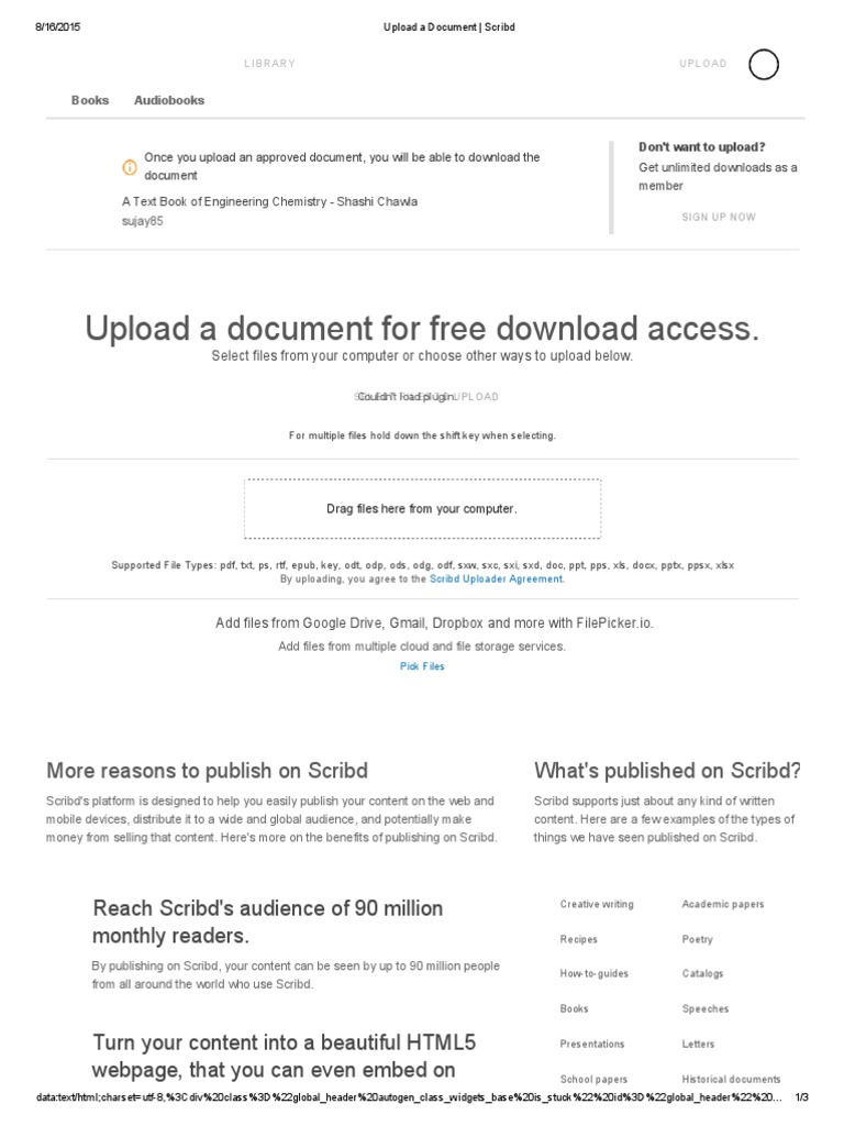 Upload A Document For Free Download Access.: Reach Scribd's Audience of 90 Million Monthly ...