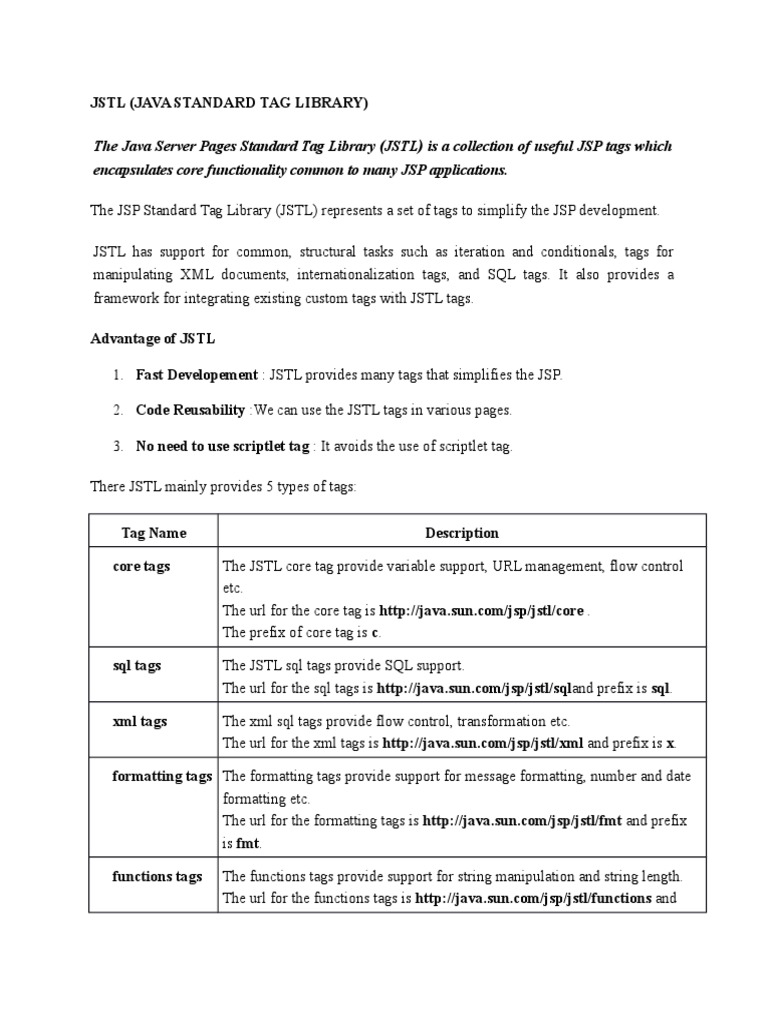 JSTL | PDF | Java Server Pages | Sql