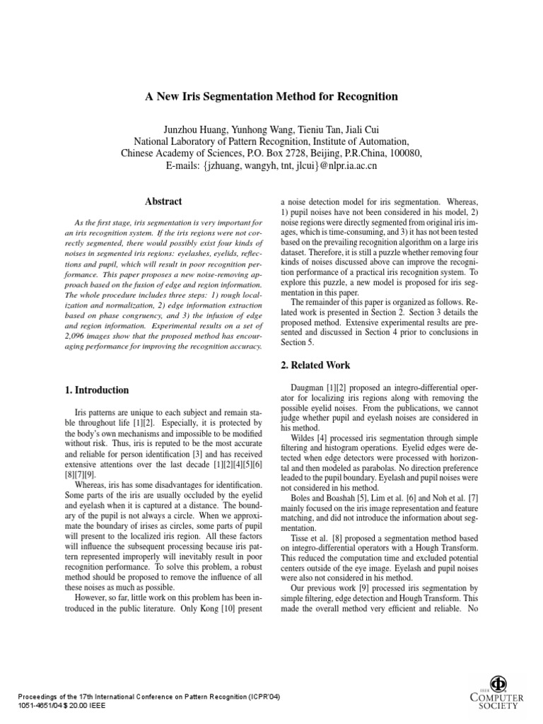 A New Iris Segmentation Method For Recognition: (Jzhuang, Wangyh, TNT, Jlcui) @NLPR - Ia.ac - CN ...