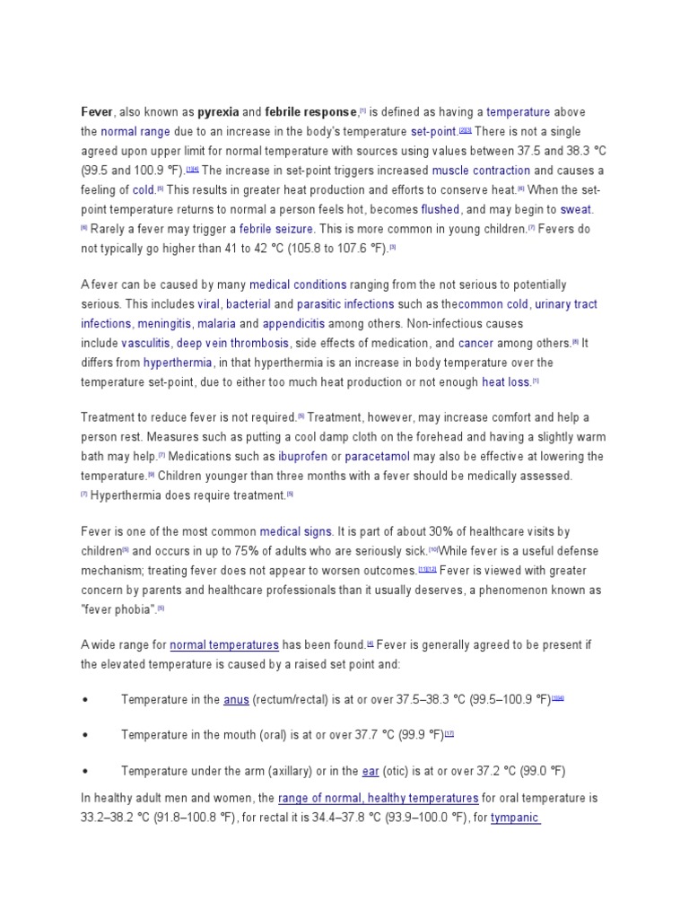 Fever, Also Known As Pyrexia and Febrile Response | Download Free PDF ...