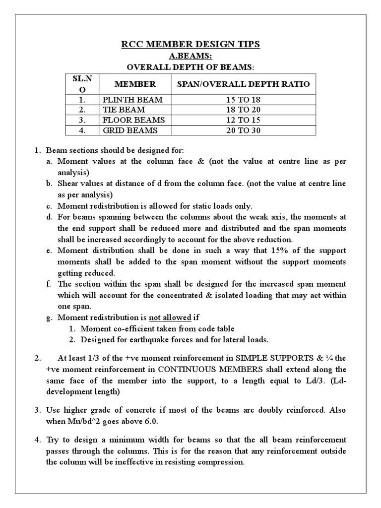 RCC Member Design Tips | PDF | Beam (Structure) | Truss