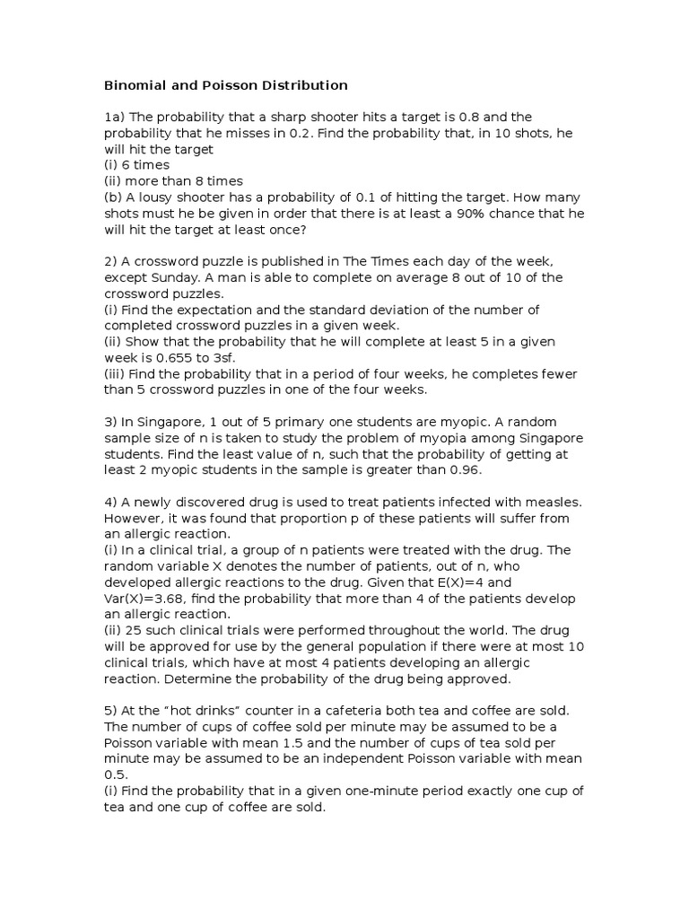 Binomial & Poisson Distribution Problems | PDF | Poisson Distribution ...