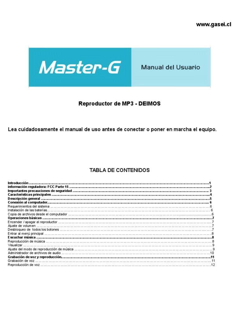 Manual-De-Usuario MP3 Player Master G | PDF | USB | Auriculares