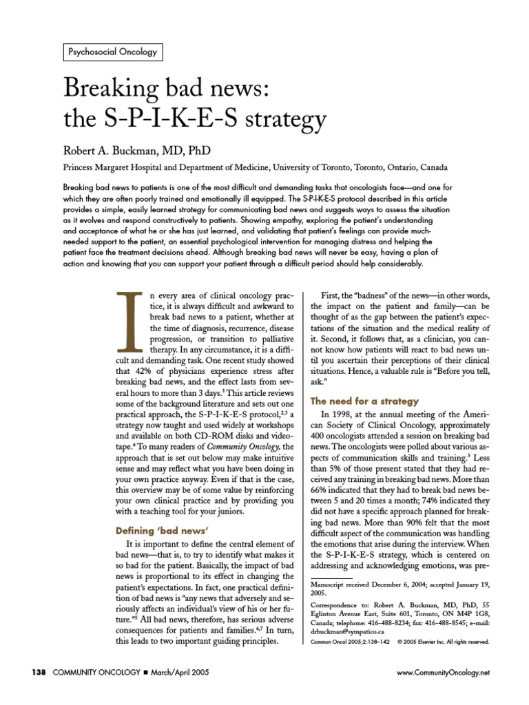 SPIKES - Breaking Bad News | PDF