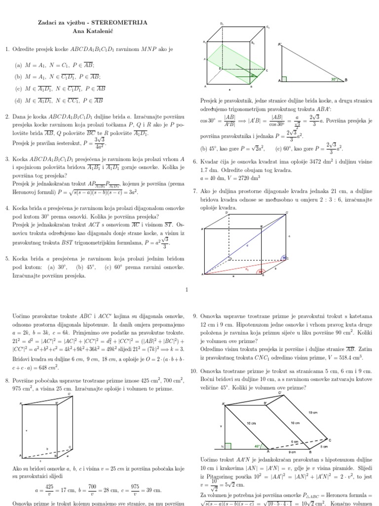 Stereometrija Rješeni Zadaci | PDF