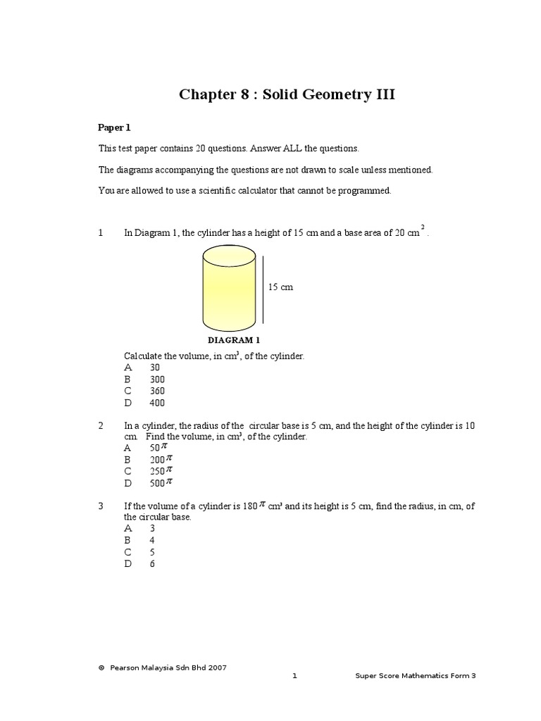Form 3 - Chapter 8 | PDF | Volume | Sphere