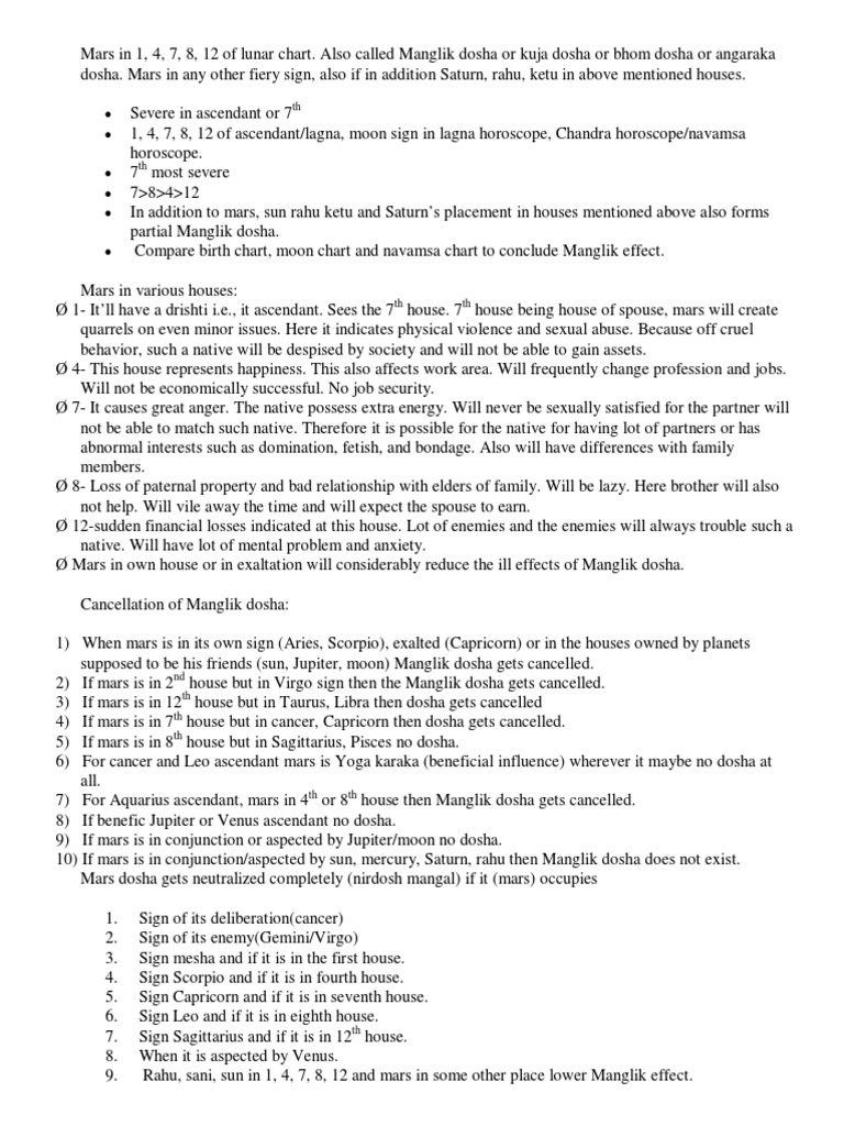 An In-Depth Analysis of the Manglik Dosha in Vedic Astrology: The ...