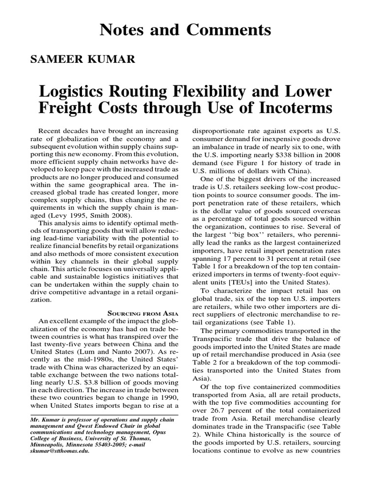Logistics Routing Flexibility and Lower | PDF | Supply Chain | Supply ...