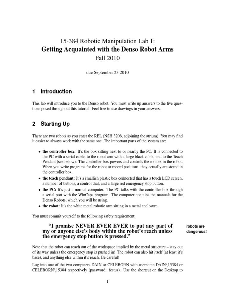 Denso Robot Arms Lab Guide | PDF | Coordinate System | Robot