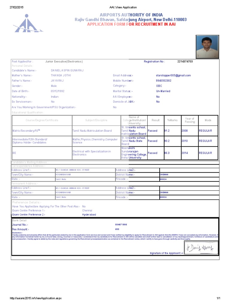 AAI Junior Executive Application Form | PDF | Career & Growth