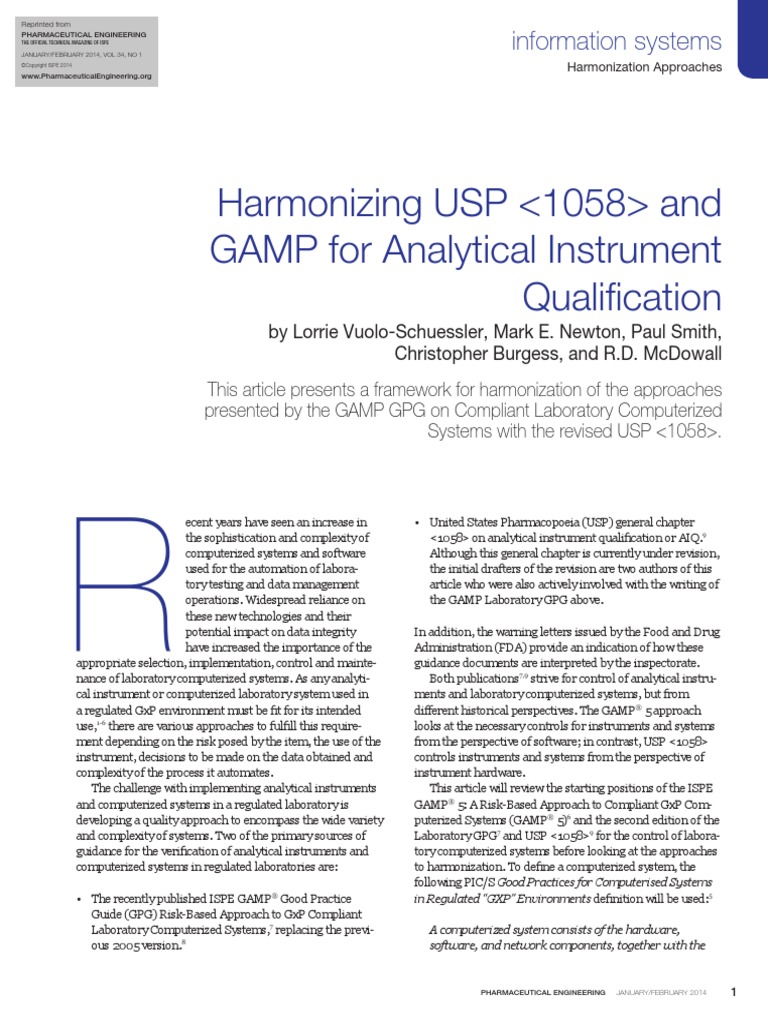 USP General Chapter Analytical Instrument Qualification Comes into ... USP General Chapter Analytical Instrument Qualification Comes into ...