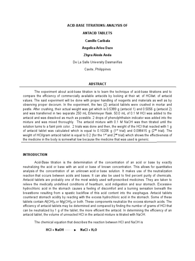 Abstract and Intro Acid-Base Titrations | PDF | Hydrochloric Acid ...
